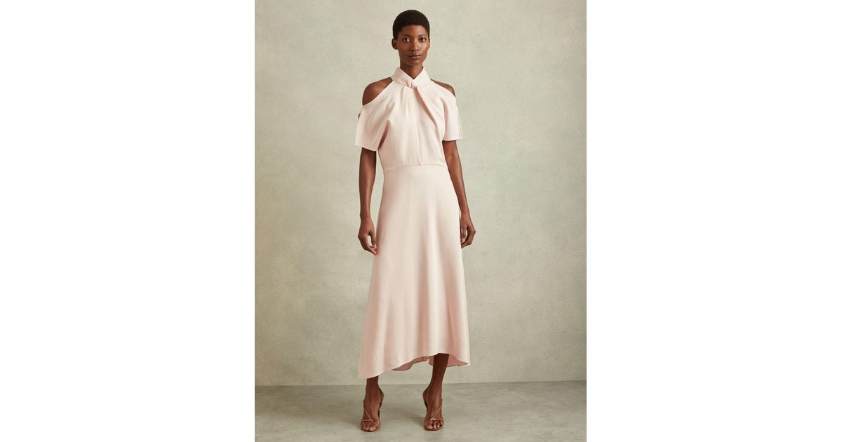 Reiss Andressa Twist Neck Cut Out Midi Dress in Natural | Lyst