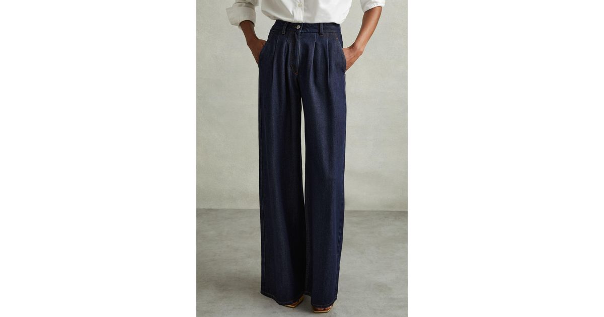 Reiss Raymond - Indigo Double Pleat Wide Leg Jeans, Us 20 Long in Blue ...