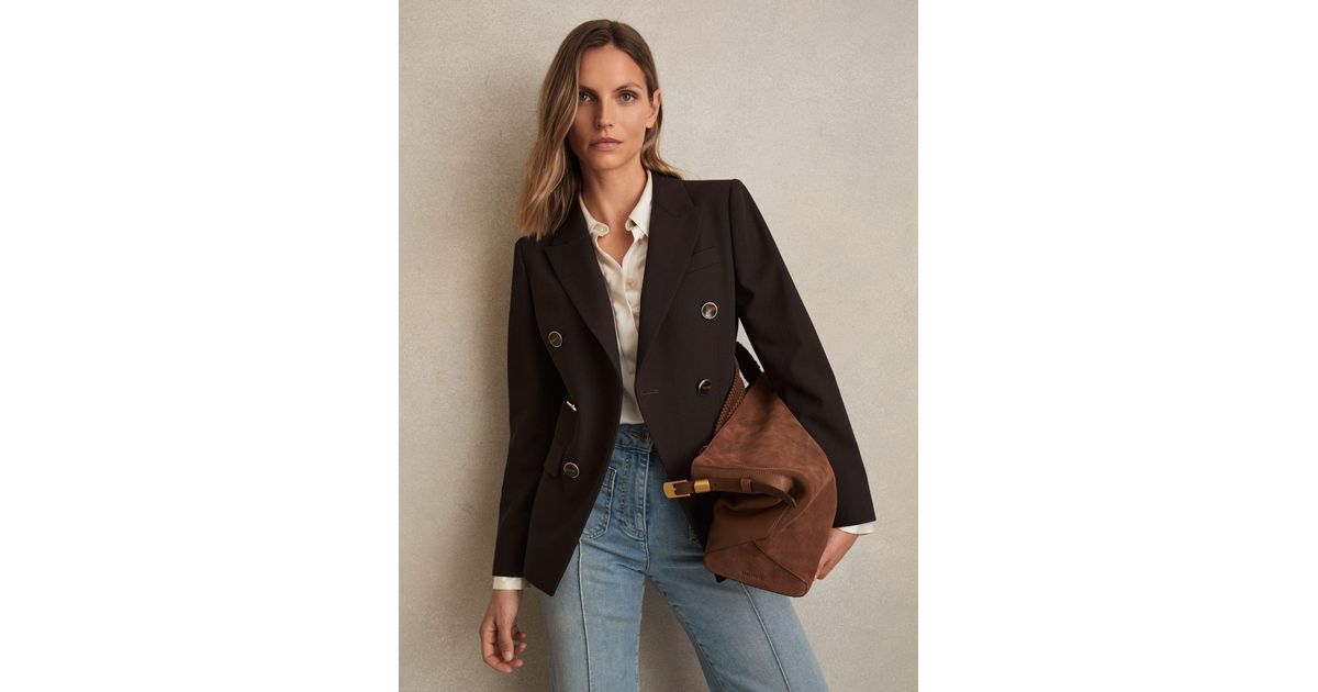Reiss Wool-Blend Double-Breasted Blazer in Brown | Lyst