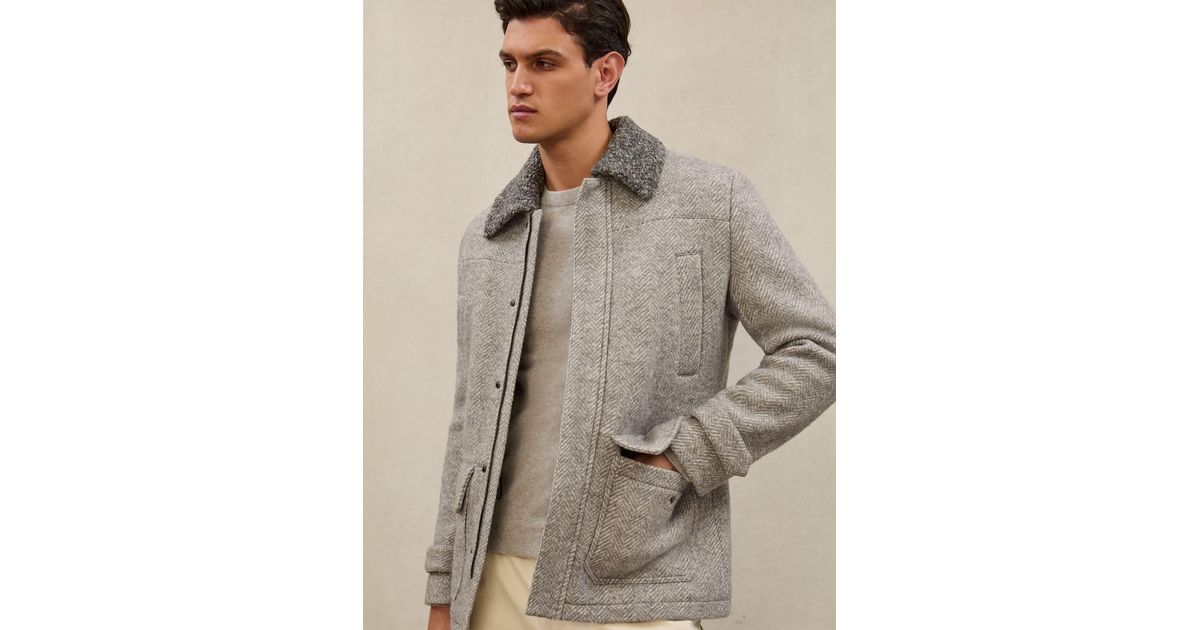Reiss Atelier Wool-Cotton Herringbone Jacket in Gray for Men | Lyst