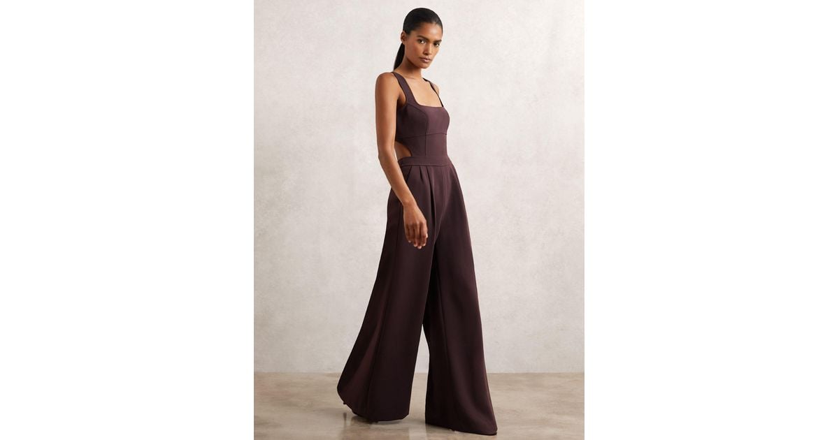 Reiss Wide-Leg Cut-Out Jumpsuit in Red | Lyst