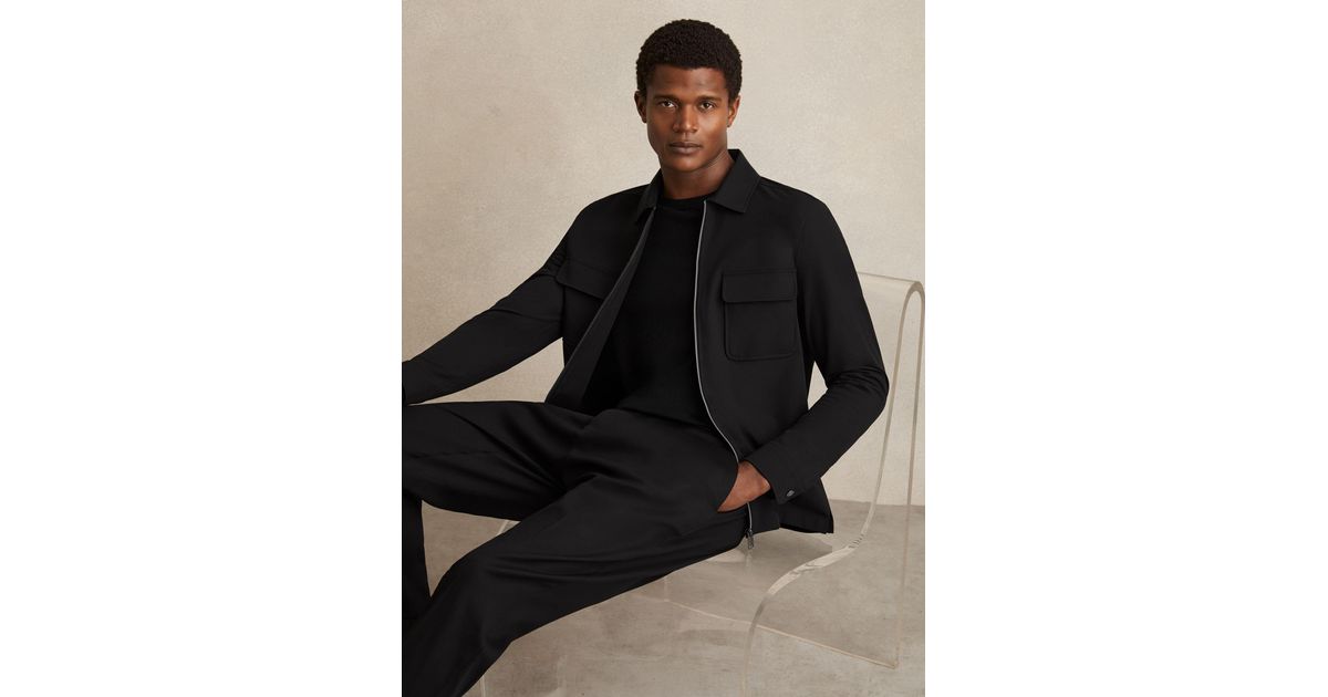 Reiss Technical Zip-Through Overshirt in Black for Men | Lyst