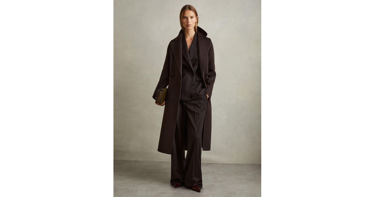 Reiss Lucia Chocolate Petite Wool-Blend Double-Breasted Blindseam Coat ...