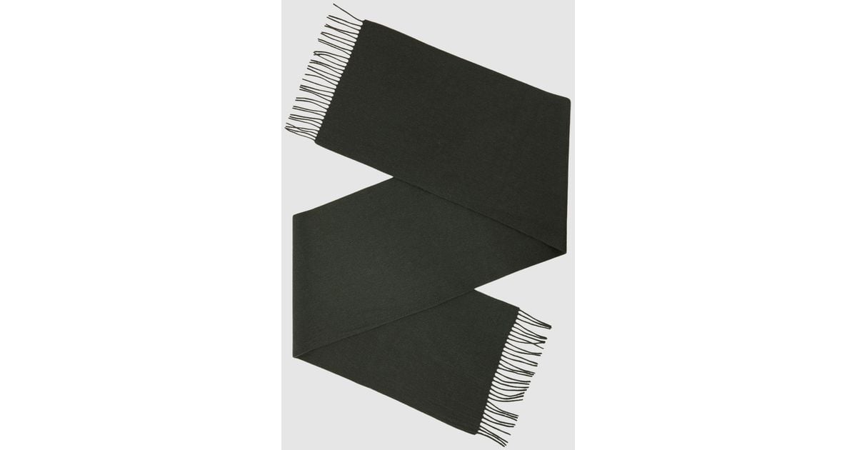 Reiss Picton - Dark Military Green Wool-cashmere Script-logo Scarf, One ...
