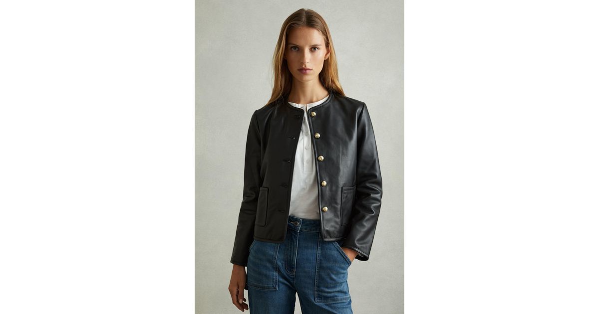 Reiss Gracie Jacket Leather Plain in Black | Lyst UK