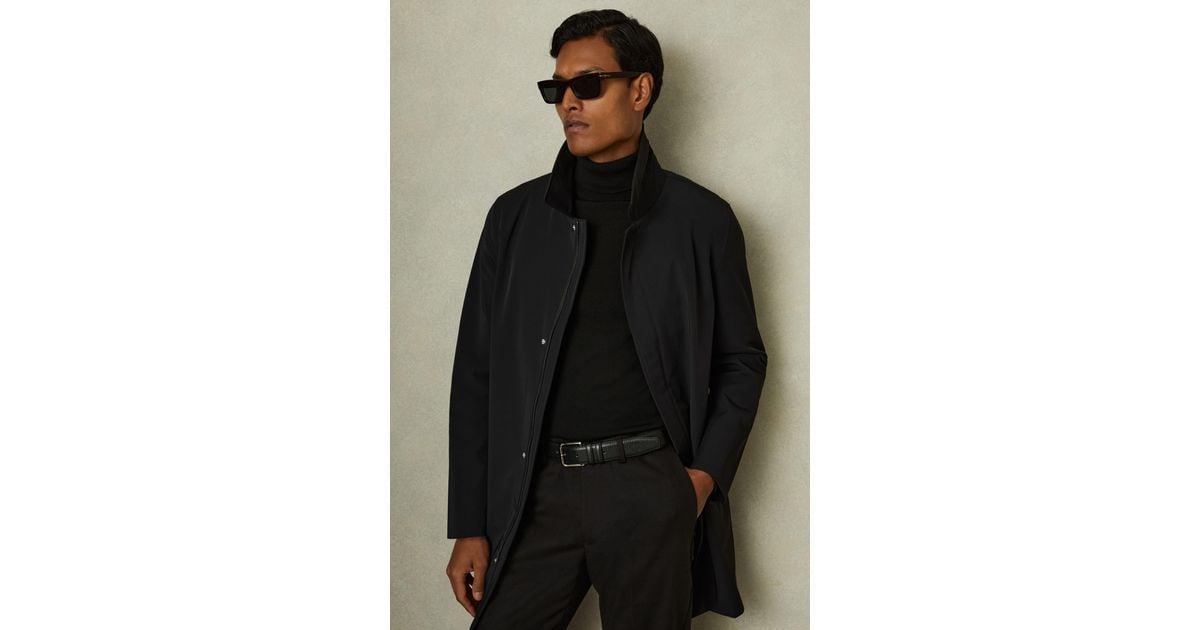 Reiss Logan - Black Hybrid Removable Funnel Neck Overcoat, L for Men ...