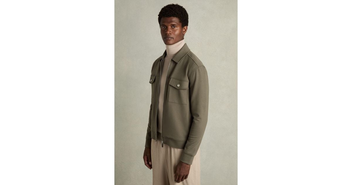 Reiss Medina Sage Interlock-Jersey Overshirt in Green for Men | Lyst UK
