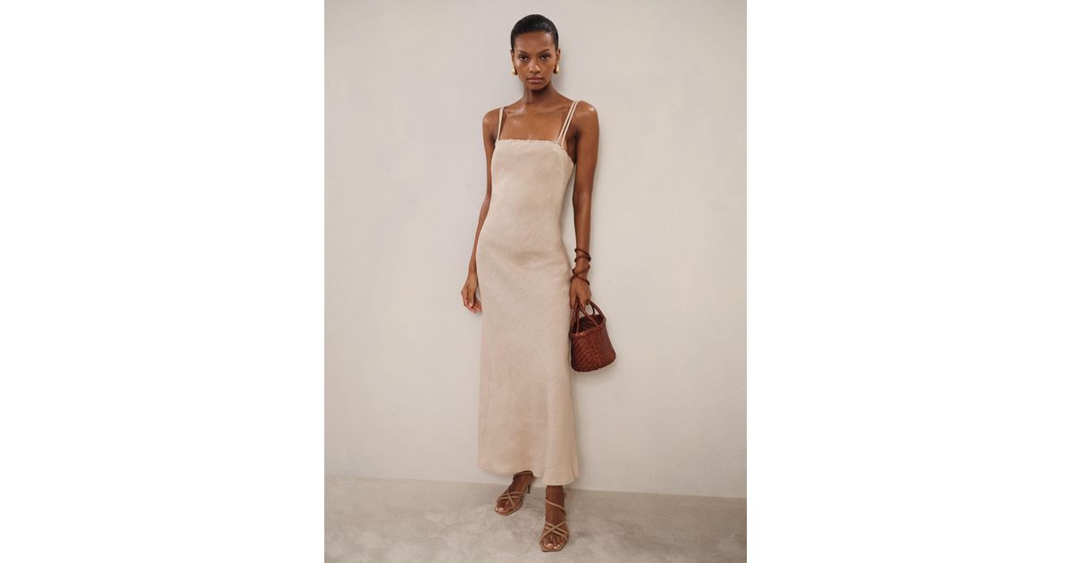 Reiss Roxanne - Neutral Linen Double-strap Slip Dress, Us 14 in Natural ...