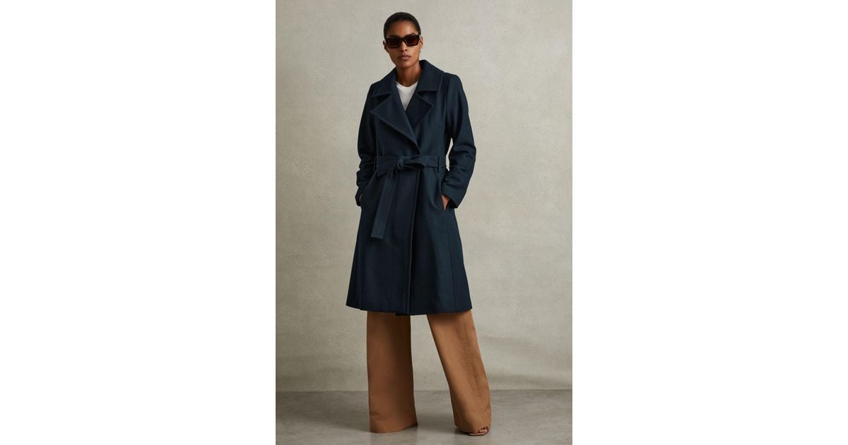 Reiss Wool Blend Belted Double Breasted Coat With Cashmere in Blue | Lyst UK