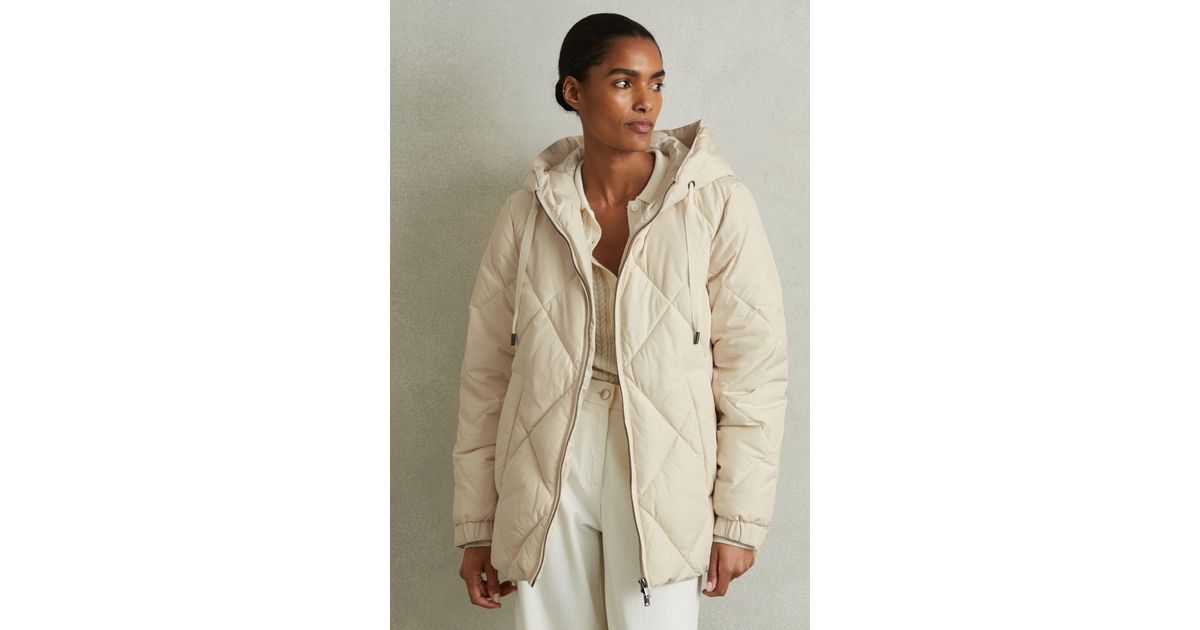 Reiss Thea Puffer Coat Quilted in Natural | Lyst