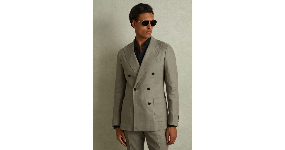 Reiss Halgas - Light Sage Green Linen Double Breasted Modern Fit Blazer ...