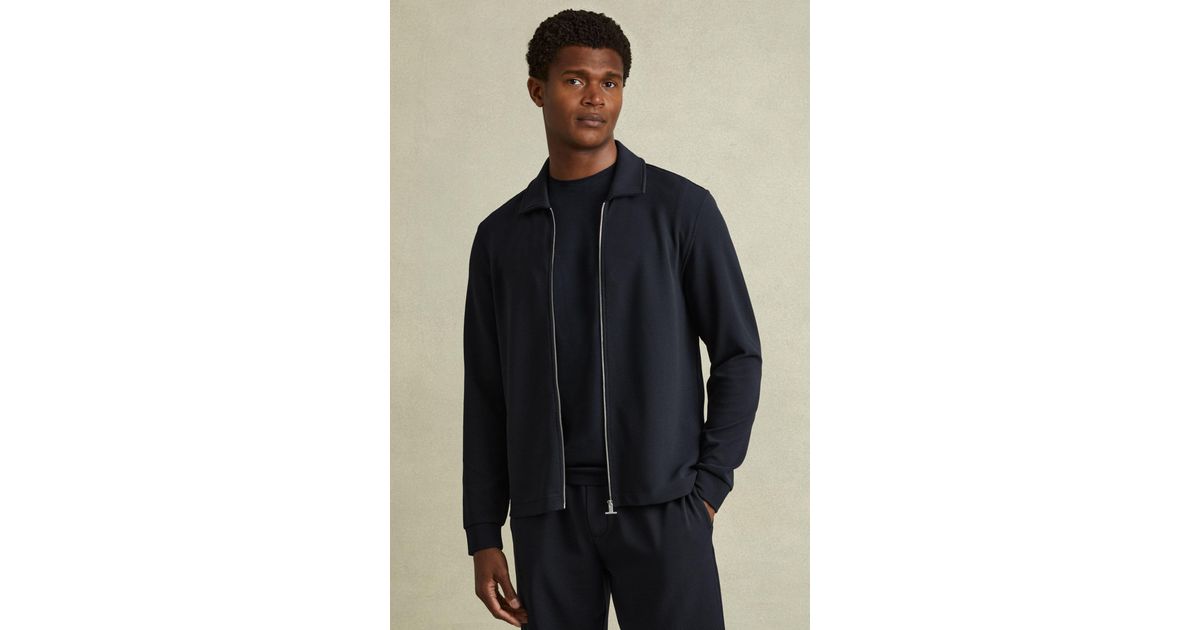 Reiss Textured Zip-Through Overshirt in Blue for Men | Lyst UK