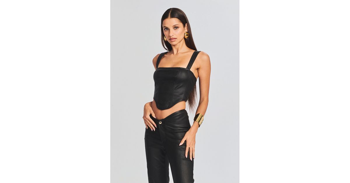 retroféte Jaylee Coated Denim Top in Black | Lyst