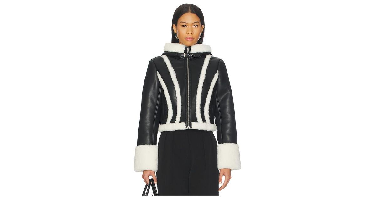 Fleur du Mal Leather & Fur Collar Jacket in Black | Lyst UK