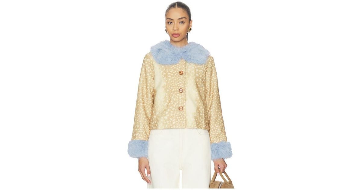 Never Fully Dressed Deer Print Jacket With Fur Trims in White | Lyst UK