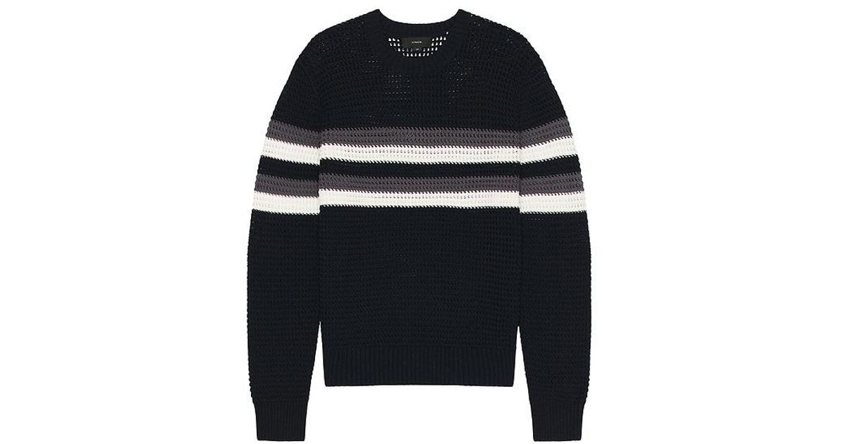 Vince Crochet Chest Stripe Crewneck Sweater in Black for Men | Lyst