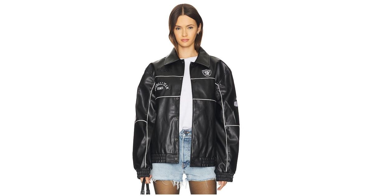 The Wild Collective Raiders Faux Leather Racing Jacket in Black | Lyst