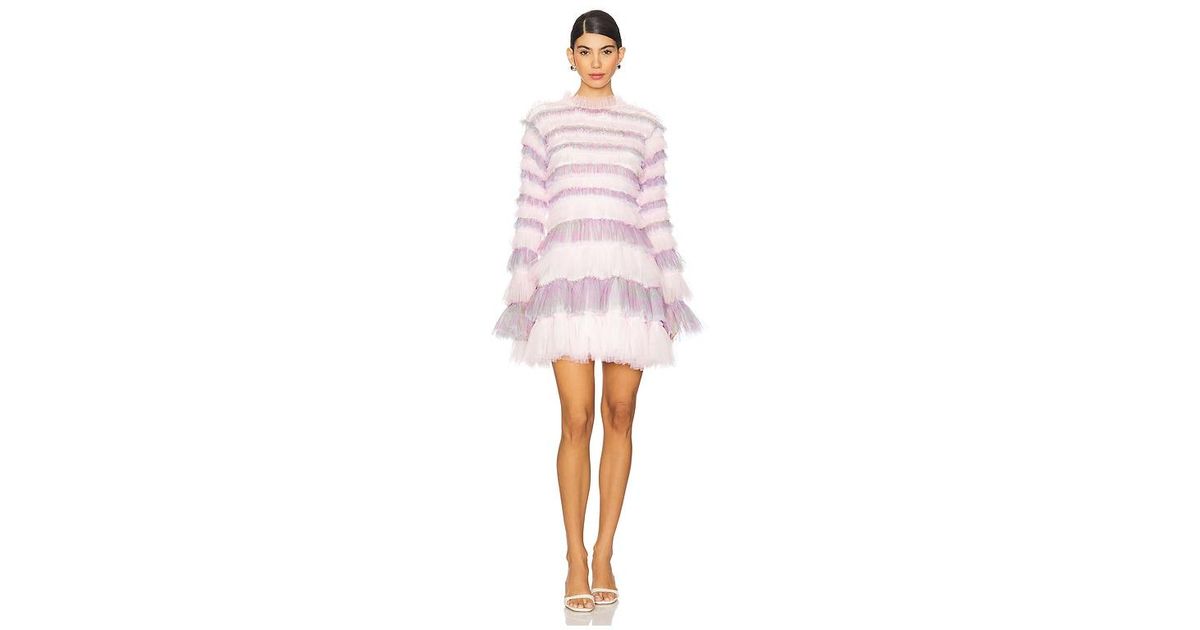 SUSAN FANG Shirred Tulle Mini Dress in Pink | Lyst
