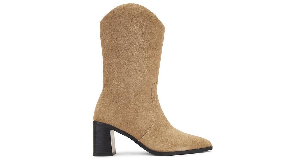 INTENTIONALLY ______ Suede Pointed-Toe Block-Heel Boots in Natural | Lyst