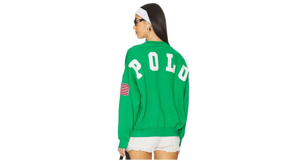 Polo Ralph Lauren Oversize Logo Fleece Crewneck in Green | Lyst