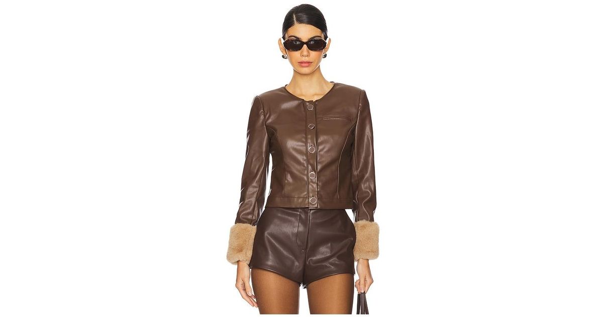 Central Park West Nola Fur Cuff Lady Jacket in Brown | Lyst