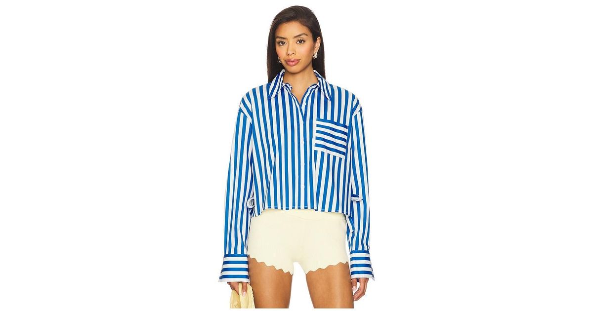 Simon Miller Ayre Cropped Poplin Top in Blue | Lyst