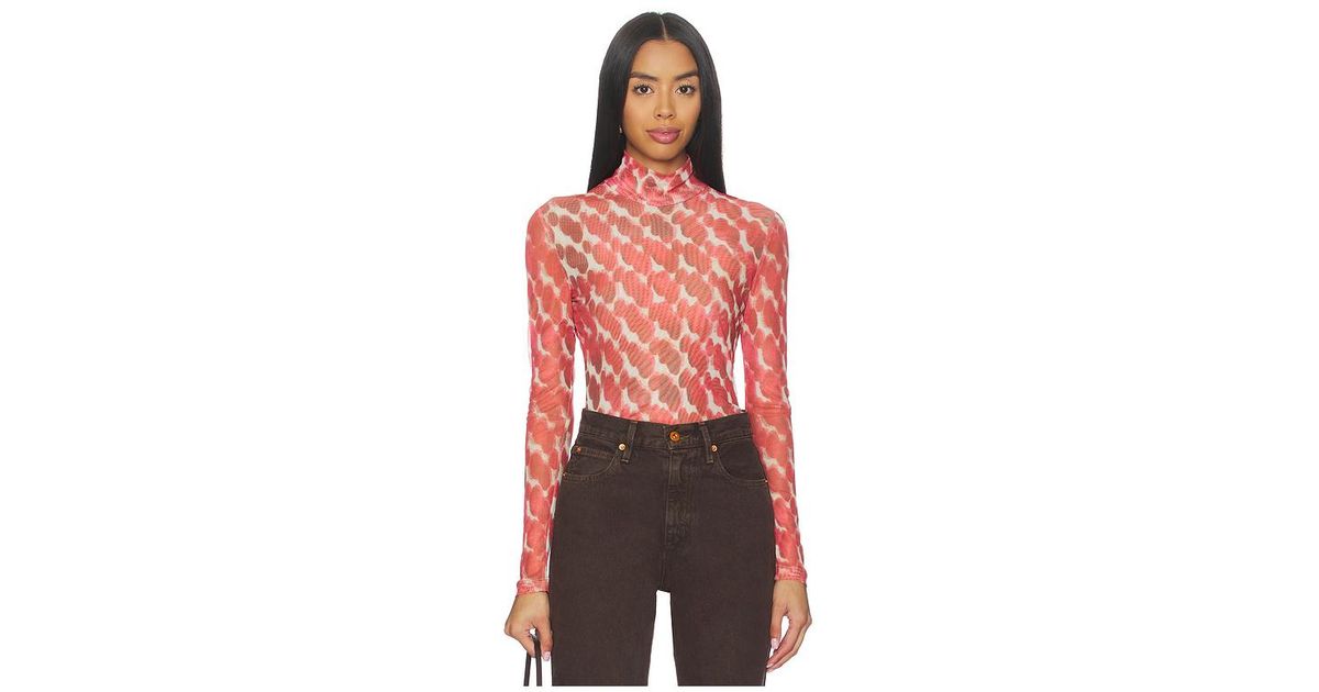Bardot Alba Long Sleeve Mesh Top in Red | Lyst UK
