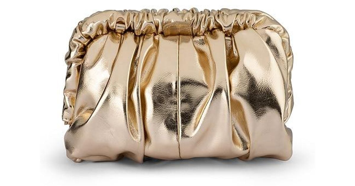 OLGA BERG Betty Metallic Clutch in Natural | Lyst