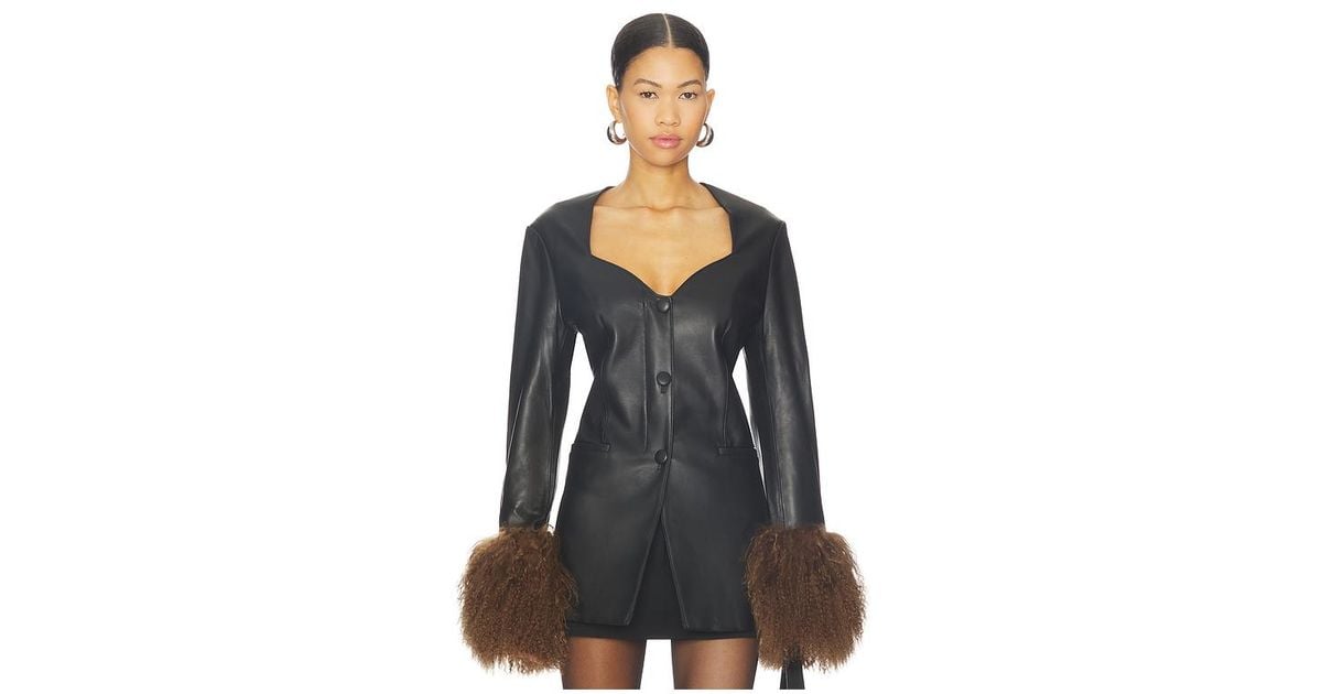 Susanna Chow Daria Leather Shearling Jacket in Black | Lyst UK