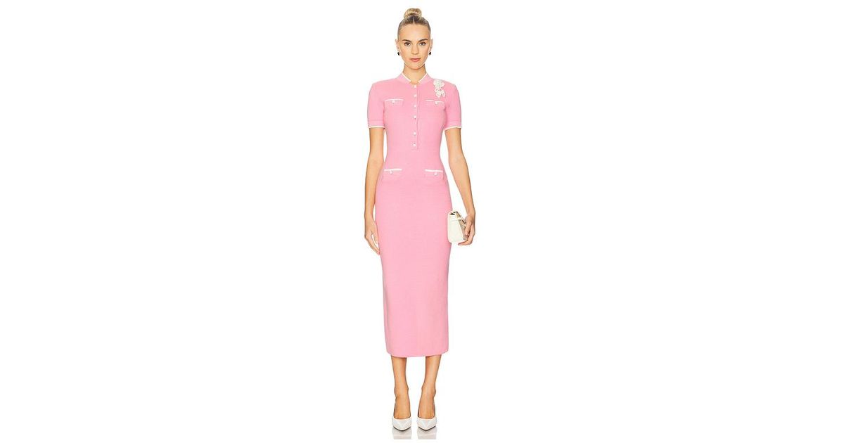 Self-Portrait Crochet Flower Knit Midi Dress in Pink | Lyst UK