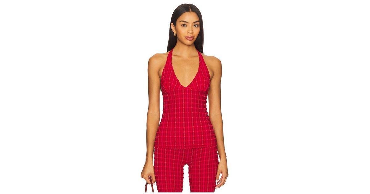 Peachy Den The Cindy Halter Top in Red | Lyst