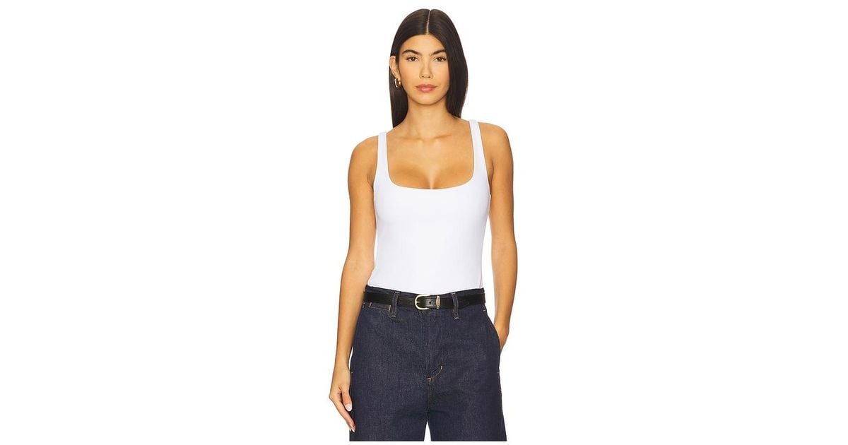 Susana Monaco Essential Low Back Tank Thong Back Bodysuit in White | Lyst