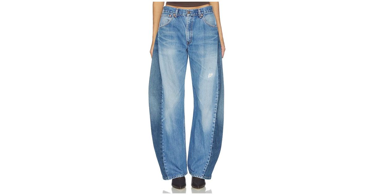 aligrace Two Tone Barrel Jeans in Blue | Lyst UK