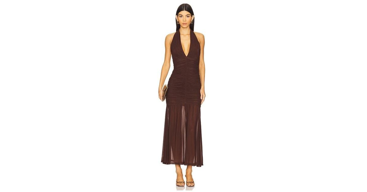 Bardot X Revolve Sephera Halter Mesh Midi Dress in Brown | Lyst