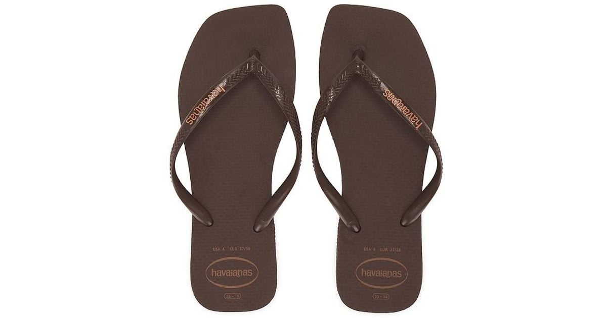 Havaianas Slim Square Logo Flip Flops in Brown | Lyst