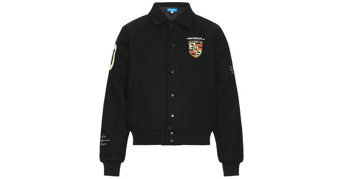 Market Ultimate Rally Bear Varsity Jacket in Black for Men | Lyst