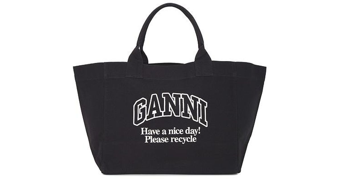 Ganni Shopper Xxl Contrasted Logo Bag in Black | Lyst
