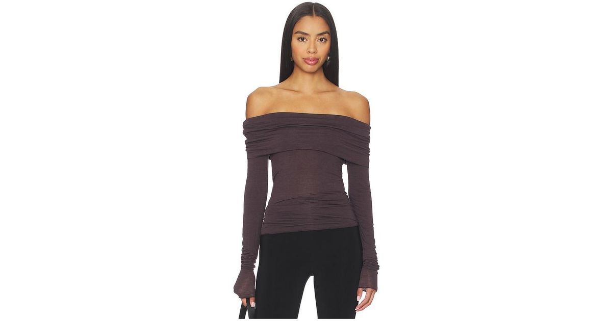 Skims Sheer Modal Off Shoulder Long Sleeve in Black | Lyst