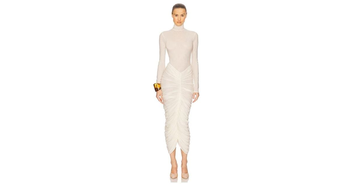 Helsa The Super Sheer Ruched Dress in Natural | Lyst