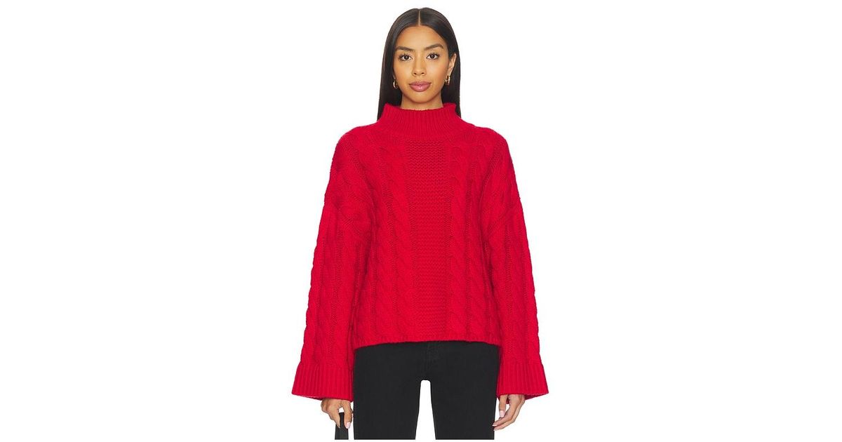 525 America Adalynn Oversized Chunky Cable Mock Neck Pullover in Red | Lyst