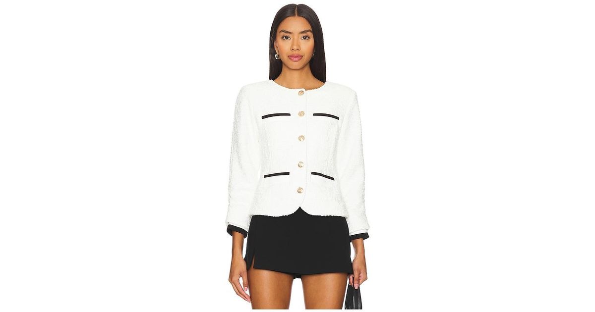 Central Park West Oona Collarless Jacket in White | Lyst