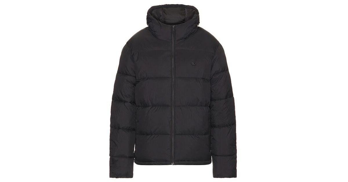 Calvin Klein Polyfill Hooded Puffer Jacket in Black for Men | Lyst