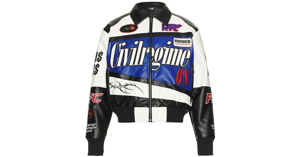Civil Regime Full Throttle Leather Racing Jacket in Blue for Men | Lyst