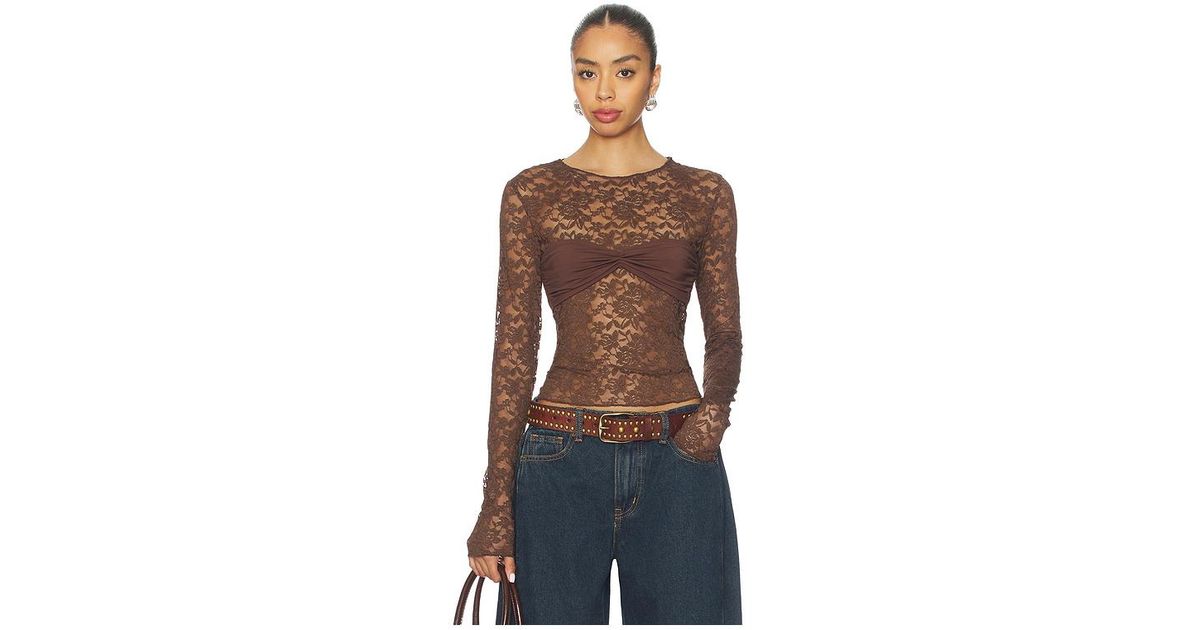 Lioness Midnight Lace Long Sleeve Top in Blue | Lyst UK