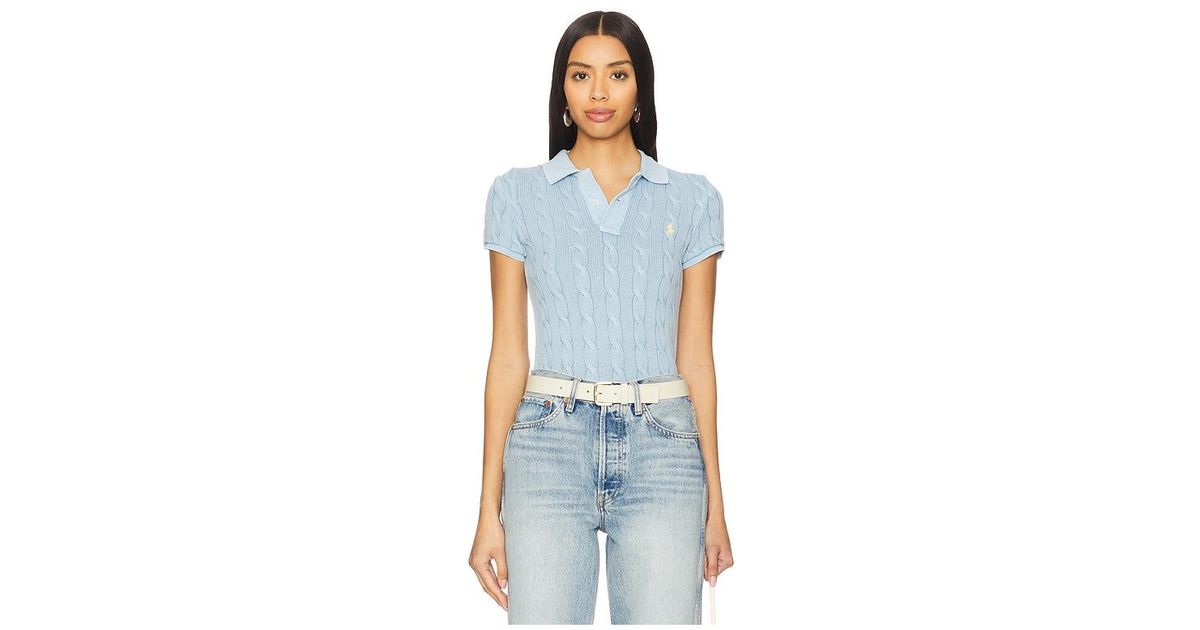 Polo Ralph Lauren Cable-Knit Polo Shirt in Blue | Lyst