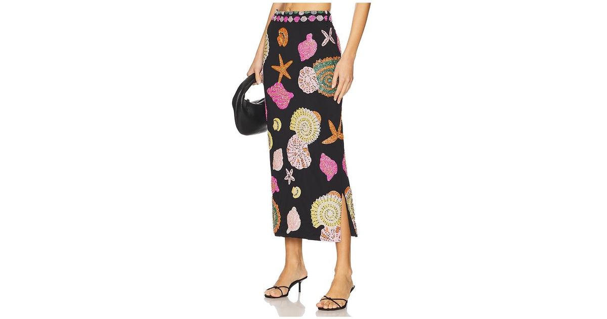 Oceanus New York Hand Embellished Midi Skirt in Black | Lyst