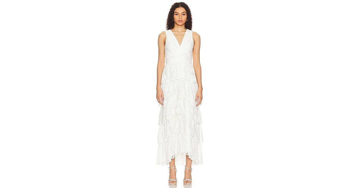 1.STATE Cascading Ruffle Maxi Dress in White | Lyst