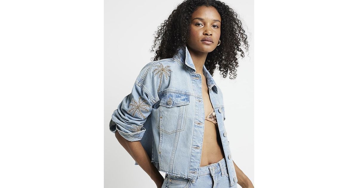 River Island Blue Sequin Embellished Denim Jacket | Lyst