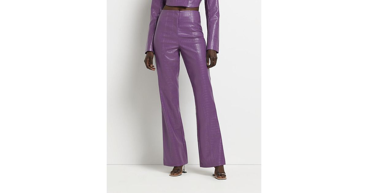 River Island Faux Leather Flared Trousers In Purple Lyst Uk