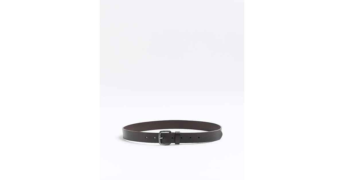 River Island Brown Leather Casual Belt in White for Men | Lyst